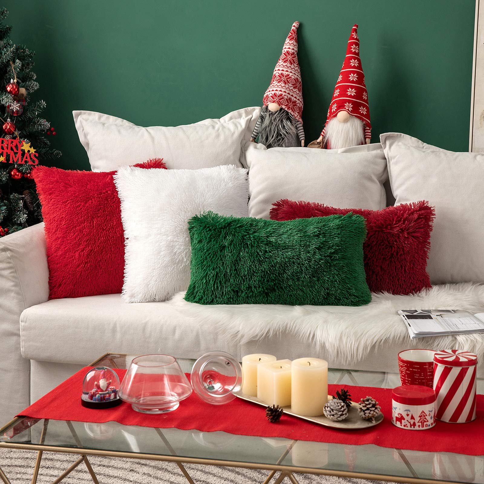 MIULEE Pack of 2 Luxury Faux Fur Decoration Throw Pillow Covers Deluxe Winter Cute Decorative Plush Pillow Case Cushion Cover Shell for Sofa Bedroom Car 16x16 Inch White