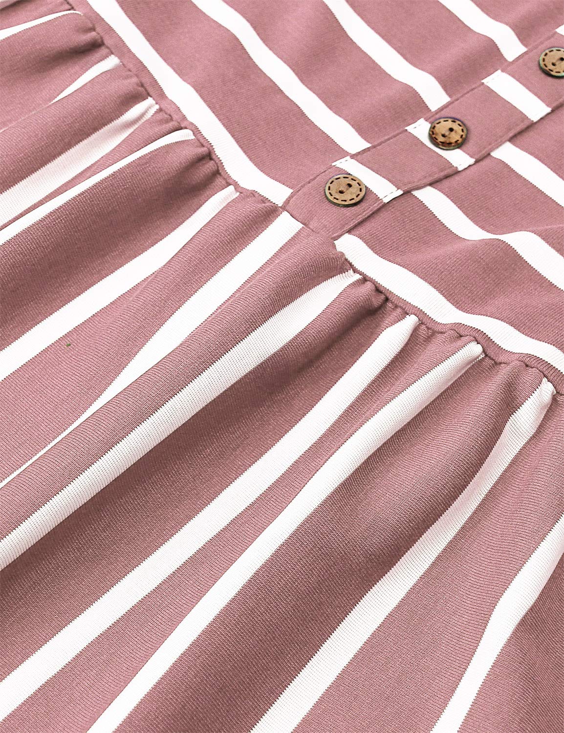 MOQIVGI Country Dresses for Women,Stripe Patchwork Comfy Simple Basic Pleated Crew Neck Strappy Dress Ladies Short Flowy Button Down Sundresses Pink White Large