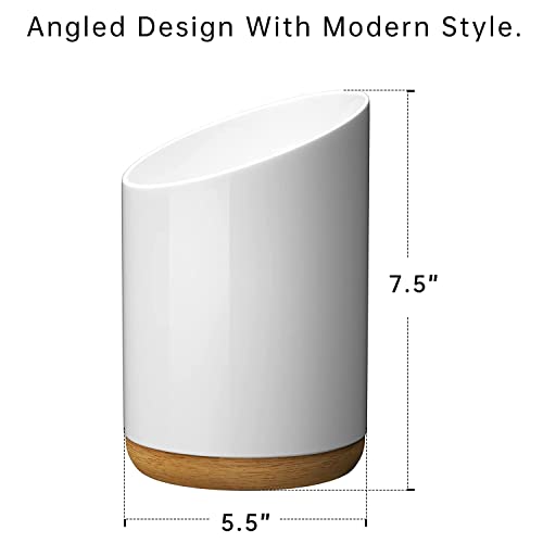 KARRYOUNG Extra-Large Ceramic Kitchen Utensil Holder for Countertop with Acacia Wooden Base - Utensil Caddy, 5.5 x 7.5 Inches,White