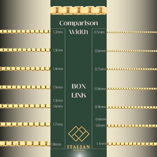 14K or 10K REAL Solid Yellow or White or Rose/Pink Gold 0.5MM,0.6MM,0.7MM,0.8MM,0.9MM,1.1MM,1.2MM Italian Diamond Cut Box Link Chain Necklace MADE IN ITALY, Gold, No Gemstone