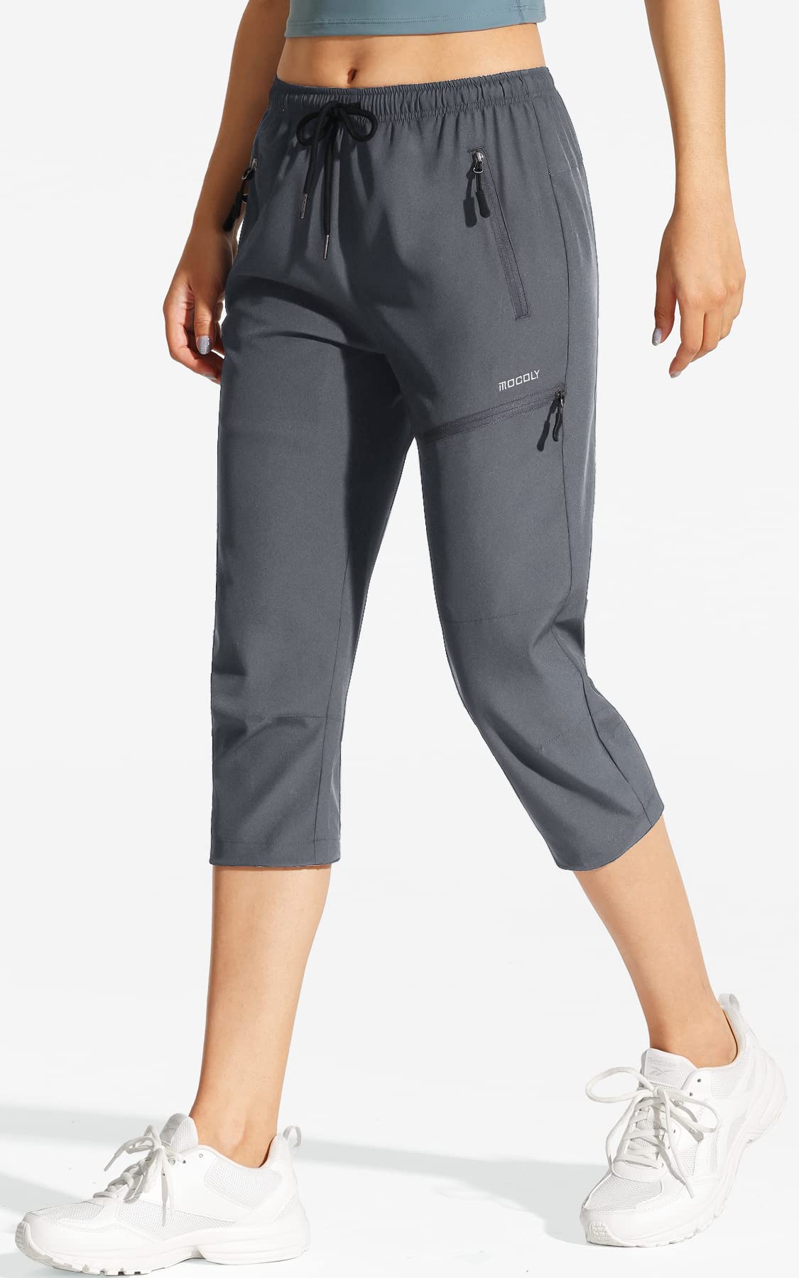 MOCOLY Women's Hiking Capris Pants Outdoor Lightweight Quick Dry Water Resistant UPF 50 Cargo Pants with Zipper Pockets Grey S
