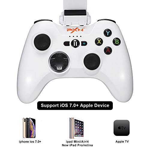 PXN Mfi Game Controller for Iphone Speedy(6603) IOS Gaming Controllers for Call of Duty Gamepad with Phone Clip for Apple TV, Ipad, IPhone (White)