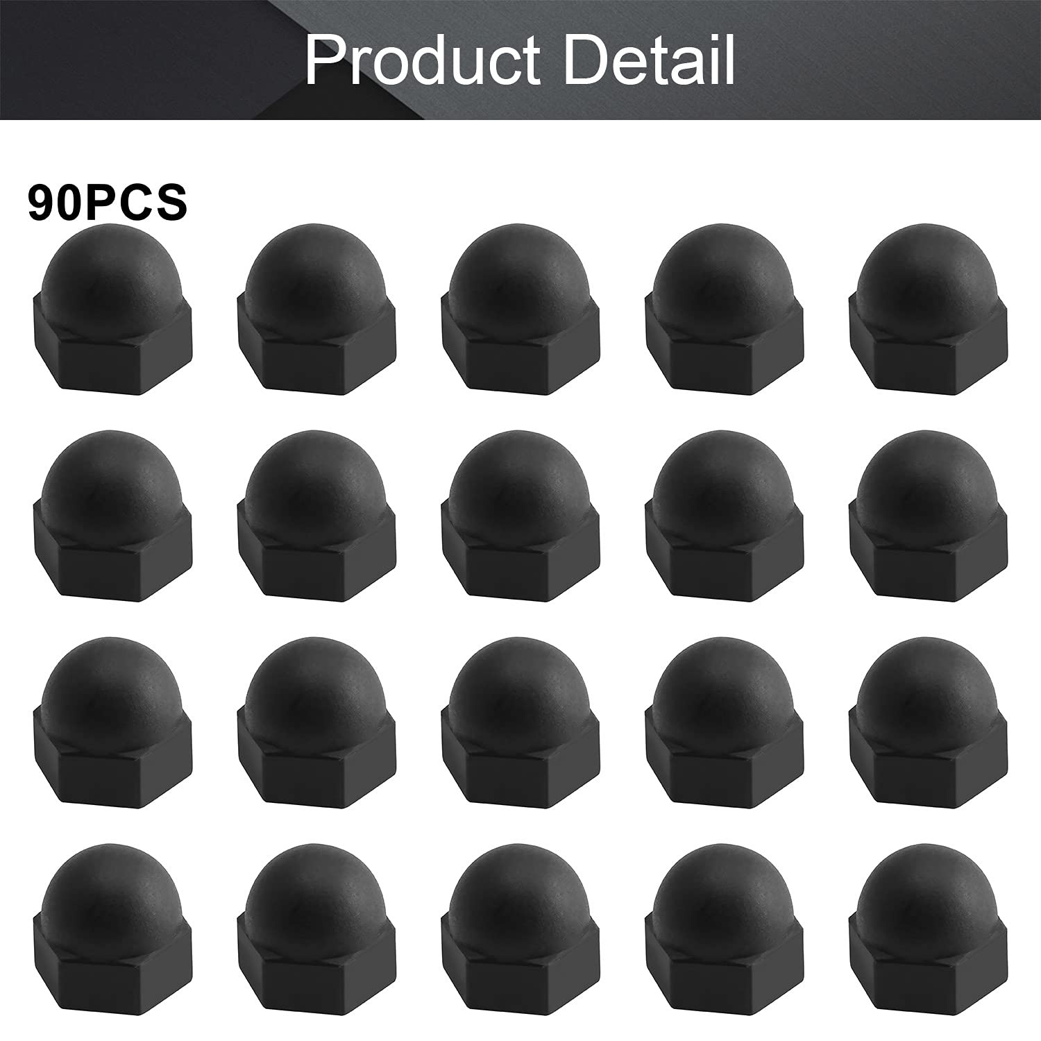 MroMax M4-0.7 Acorn Cap Nuts, 90Pcs Black Nylon Acorn Nuts, Female Thread Bolt Protection Cover, Dome Head Hex Nuts, Crown Cap Nuts for Indoor Outdoor ﻿