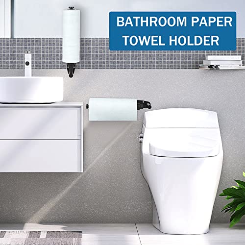 Paper Towel Holder,Under Cabinet Paper Towel Holder for Kitchen with Damping Effect,Single Hand Operable Adhesive or Drilled Wall Mount Black Hanging Paper Towel Roll Rack Holder for Bathroom