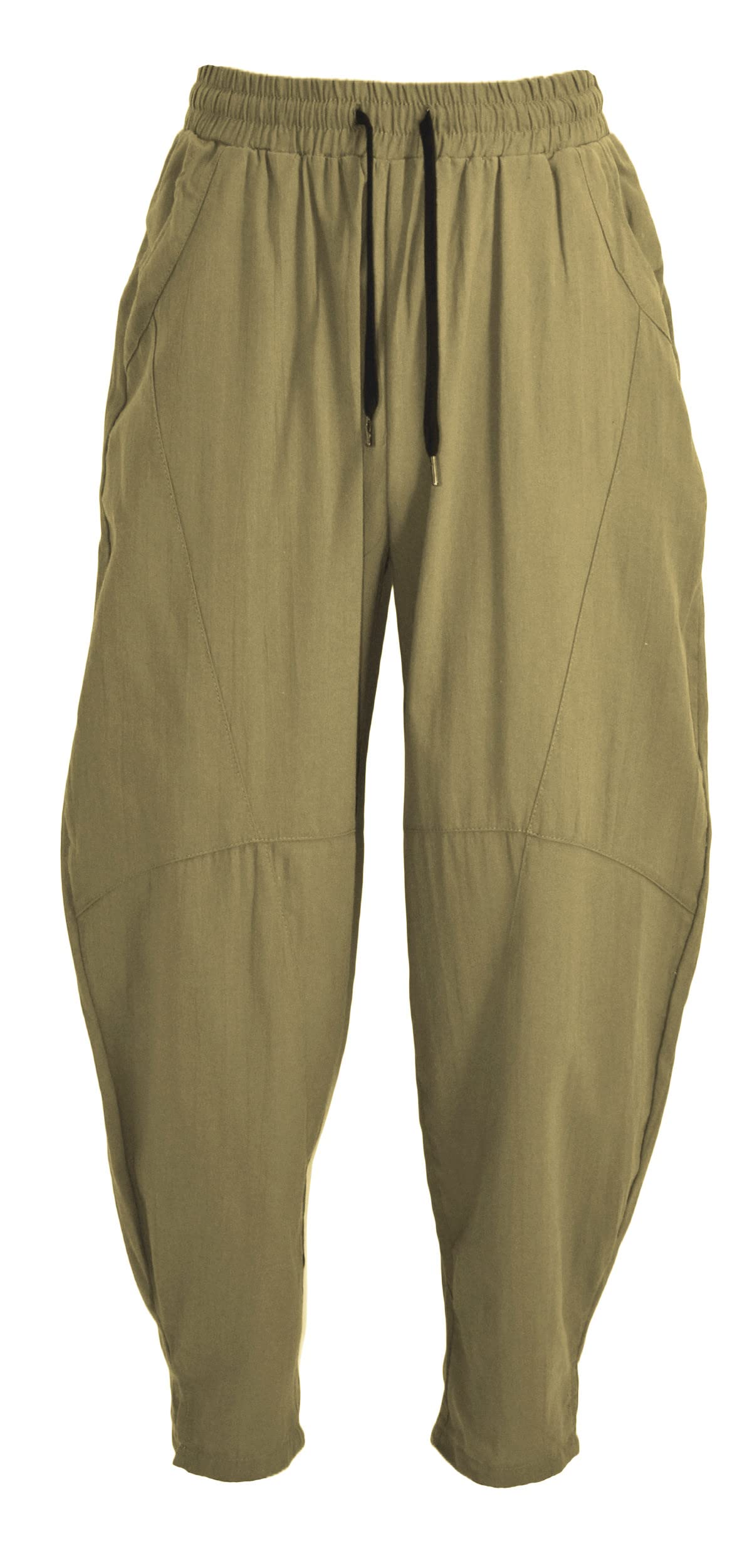 perdontoo Mens Linen Cotton Loose Fit Casual Lightweight Elastic Waist Summer Pants (Medium, Olive)