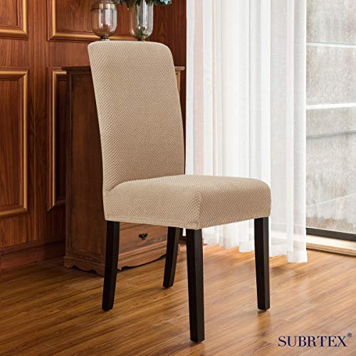 SUBRTEX Dining Room Chair Slipcovers Parsons Chair Covers Set of 2 Stretch Dining Chair Covers Removable Washable Kitchen Chair Covers Chair Protector Covers for Dining Room,Party,Hotel(Khaki)