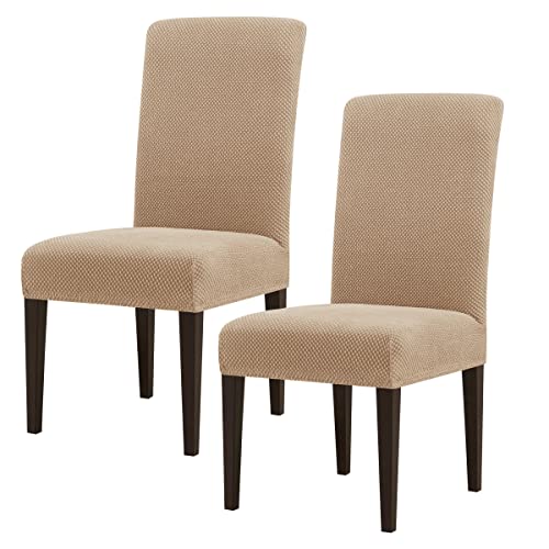 SUBRTEX Dining Room Chair Slipcovers Parsons Chair Covers Set of 2 Stretch Dining Chair Covers Removable Washable Kitchen Chair Covers Chair Protector Covers for Dining Room,Party,Hotel(Khaki)