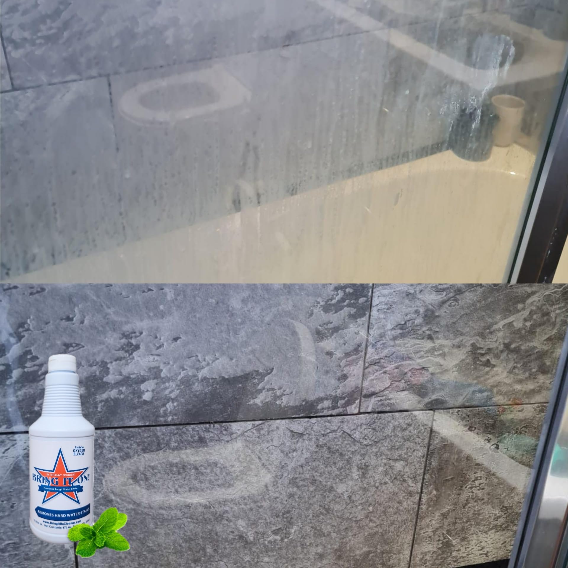 Bring It On Cleaner Hard Water Stain Remover, Shower Door Cleaner, Clean Tile and Grout, Windows, Fiberglass, Tubs, Chrome,32 Ounce. - 2 Pack