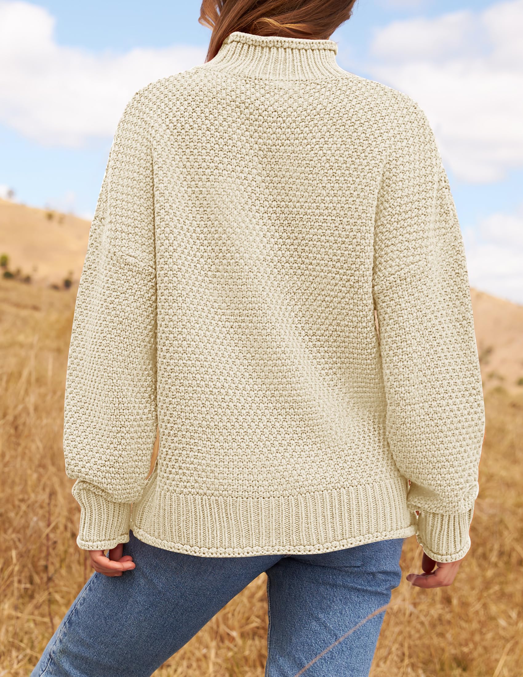 ZESICA Women's Turtleneck Batwing Sleeve Loose Oversized Chunky Knitted Pullover Sweater Jumper Tops,Apricot,Small