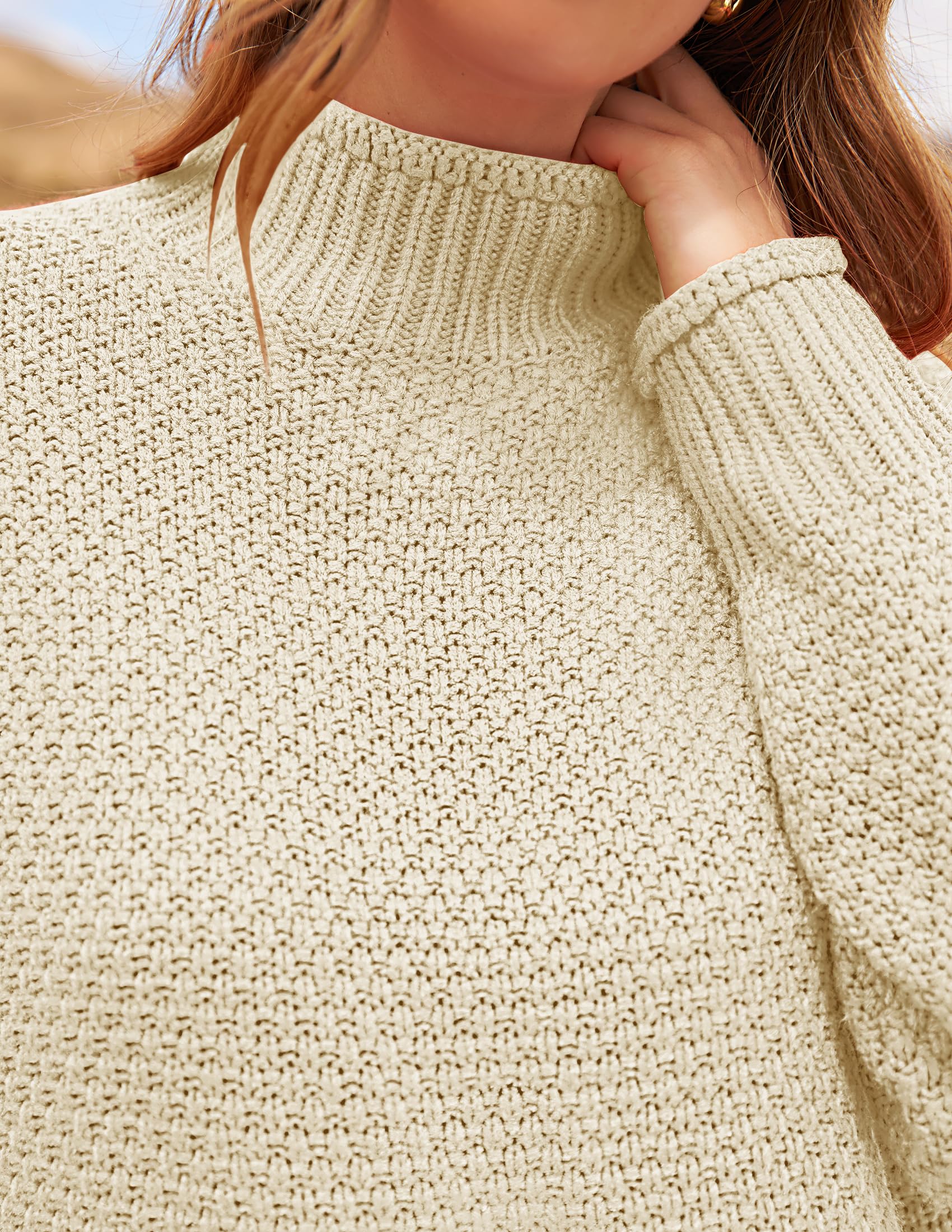 ZESICA Women's Turtleneck Batwing Sleeve Loose Oversized Chunky Knitted Pullover Sweater Jumper Tops,Apricot,Small