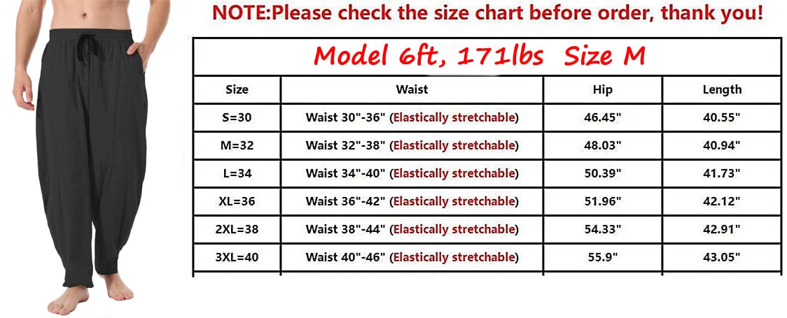 perdontoo Mens Linen Cotton Loose Fit Casual Lightweight Elastic Waist Summer Pants (Medium, Olive)