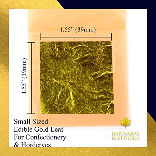 Genuine Edible Gold Leaf - 12 Sheets - Barnabas Gold - Professional Quality Gold Leaf - Loose Leaf for Cupcakes and Chocolate - 1.5 inches per Sheet - Book of 12 Sheets