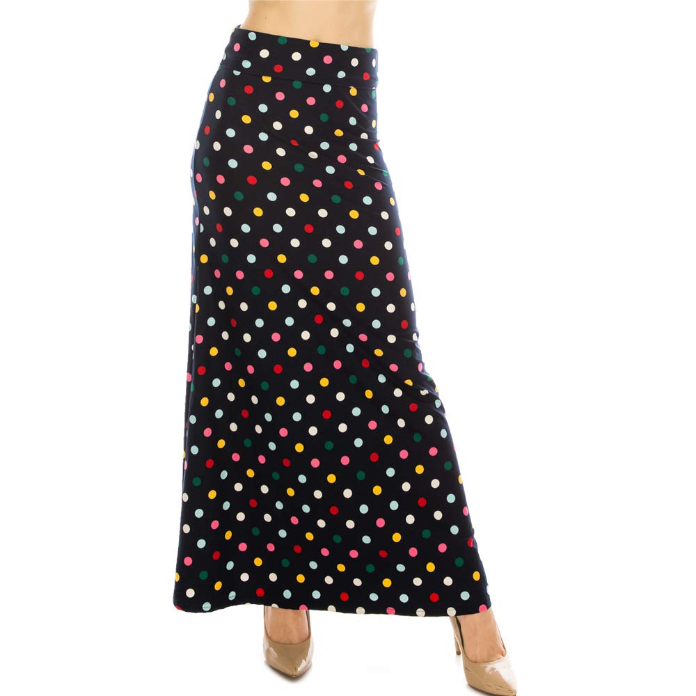 Eevee Women's Fold Over Maxi Skirt (ONE Size) - Fun Polka Dots