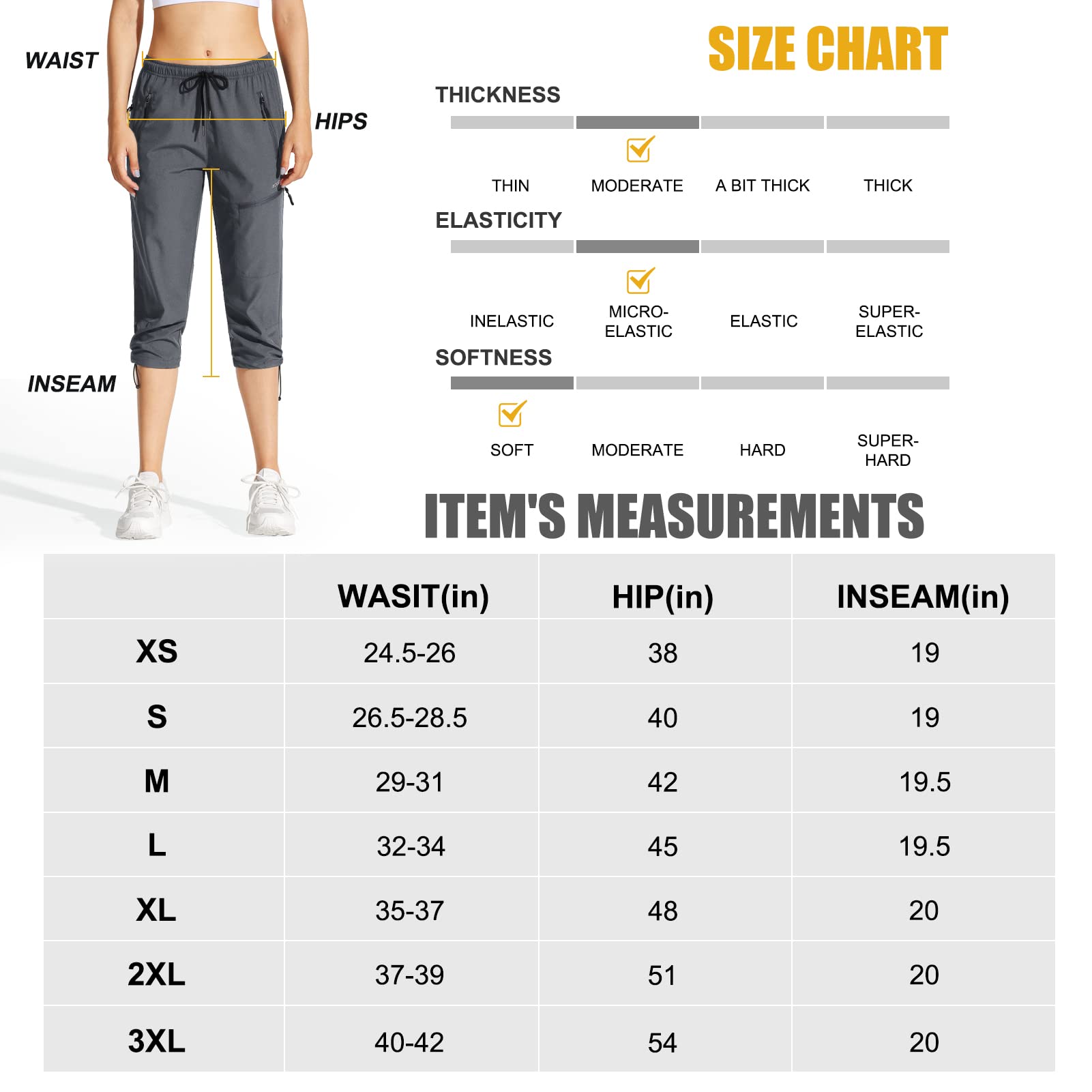 MOCOLY Women's Hiking Capris Pants Outdoor Lightweight Quick Dry Water Resistant UPF 50 Cargo Pants with Zipper Pockets Grey S