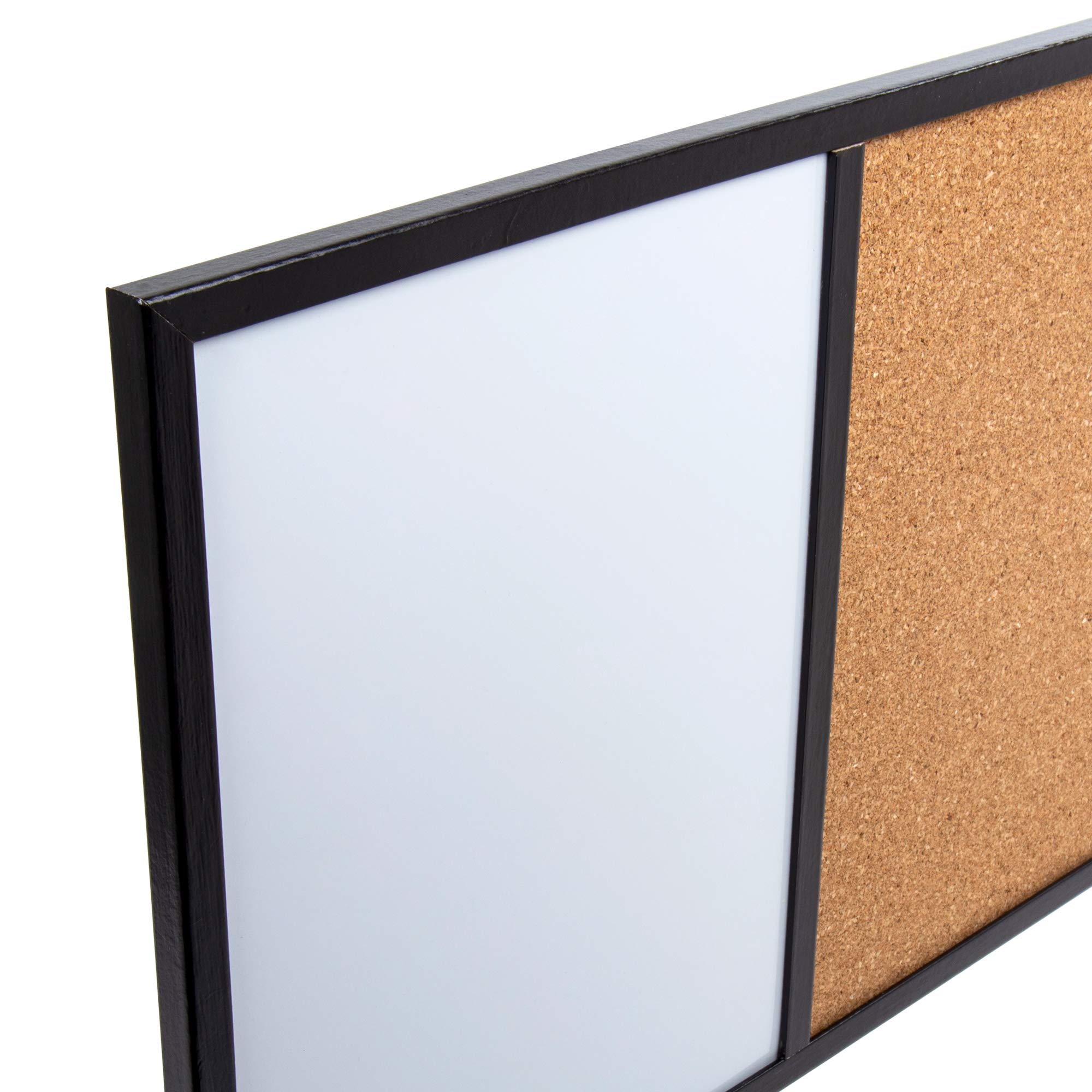 DESK TECH Small Half Cork Bulleting Board Half Dry Erase White Board Combo with Pinewood Wooden Frame (Wooden Half Cork Half Black Board)
