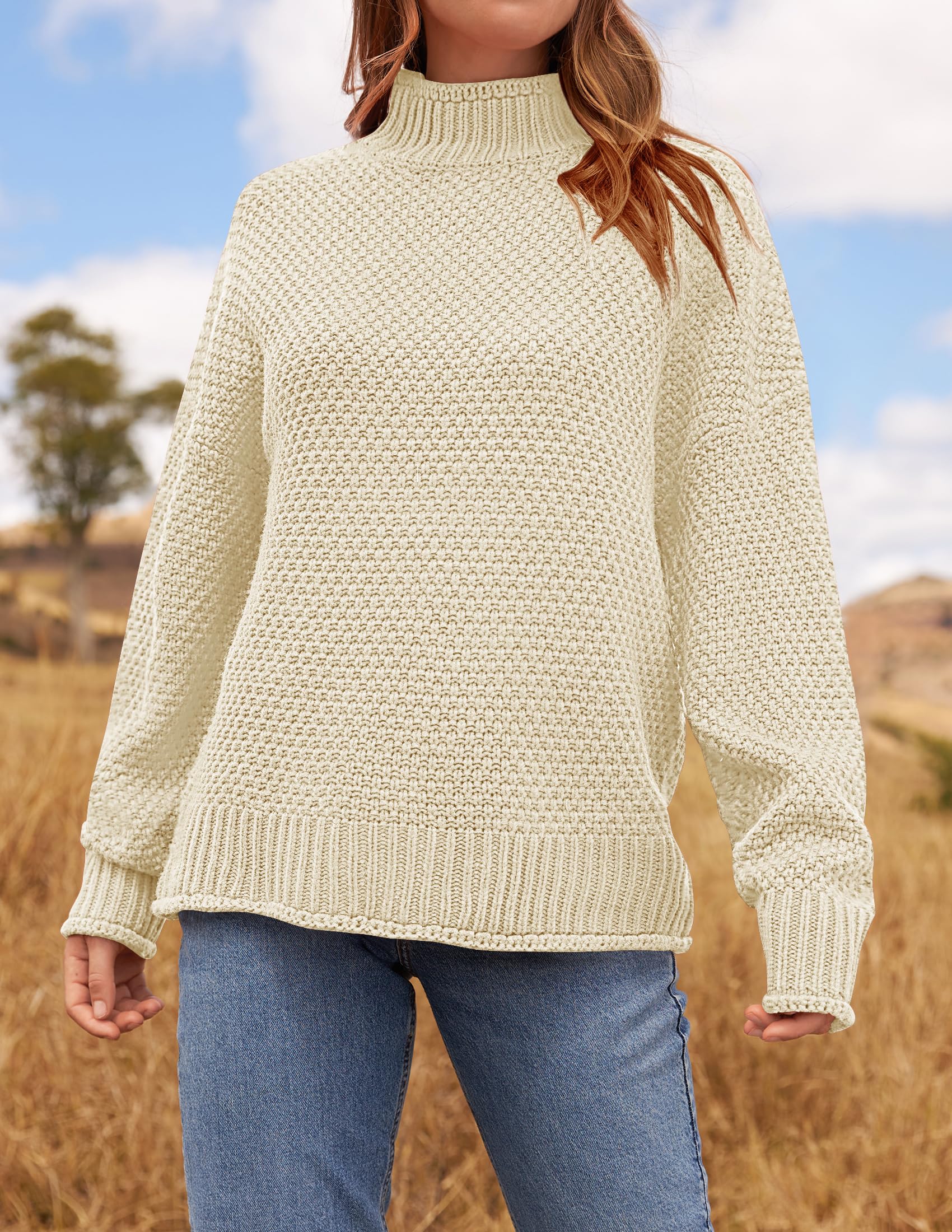 ZESICA Women's Turtleneck Batwing Sleeve Loose Oversized Chunky Knitted Pullover Sweater Jumper Tops,Apricot,Small