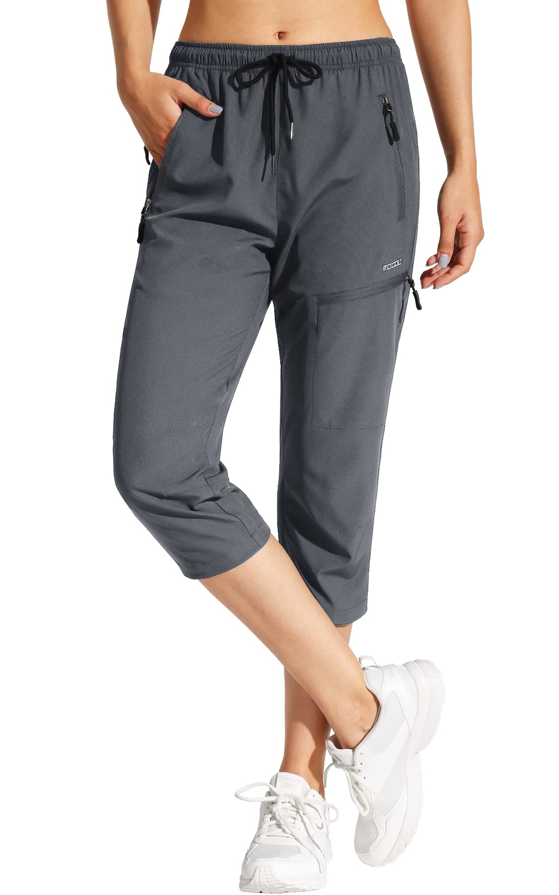 MOCOLY Women's Hiking Capris Pants Outdoor Lightweight Quick Dry Water Resistant UPF 50 Cargo Pants with Zipper Pockets Grey S