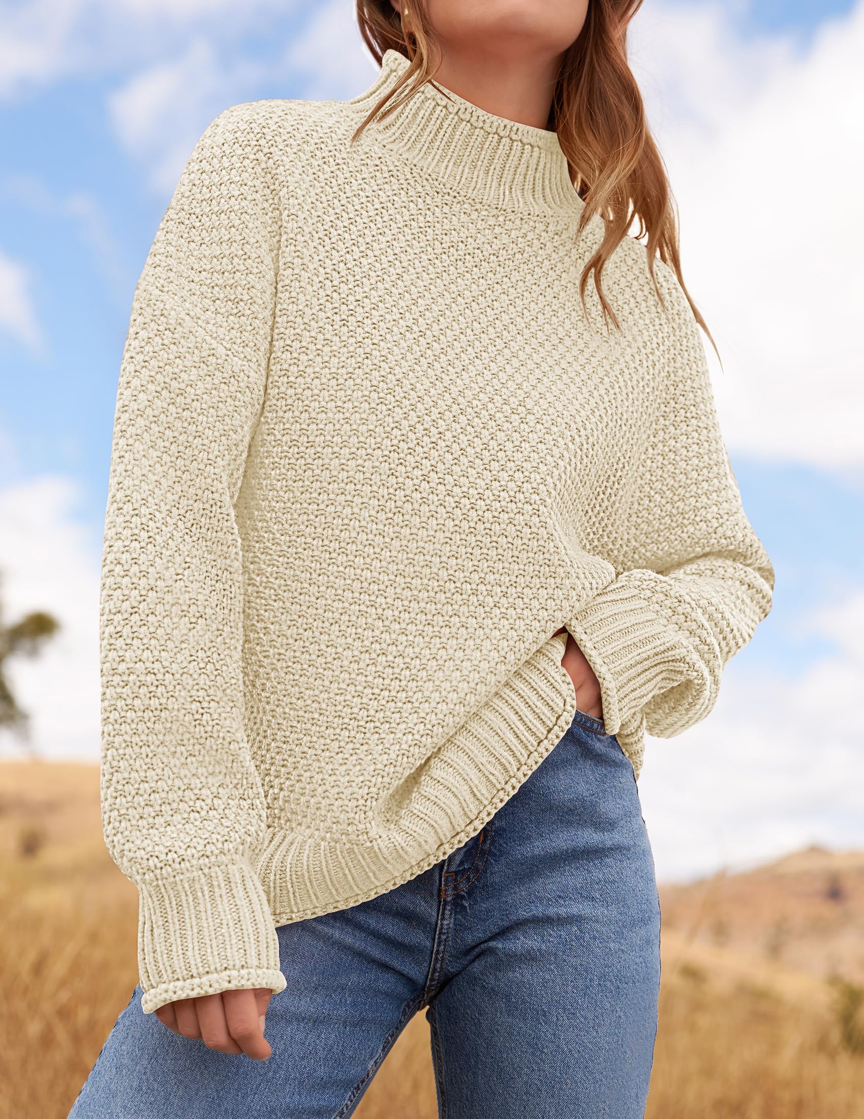 ZESICA Women's Turtleneck Batwing Sleeve Loose Oversized Chunky Knitted Pullover Sweater Jumper Tops,Apricot,Small