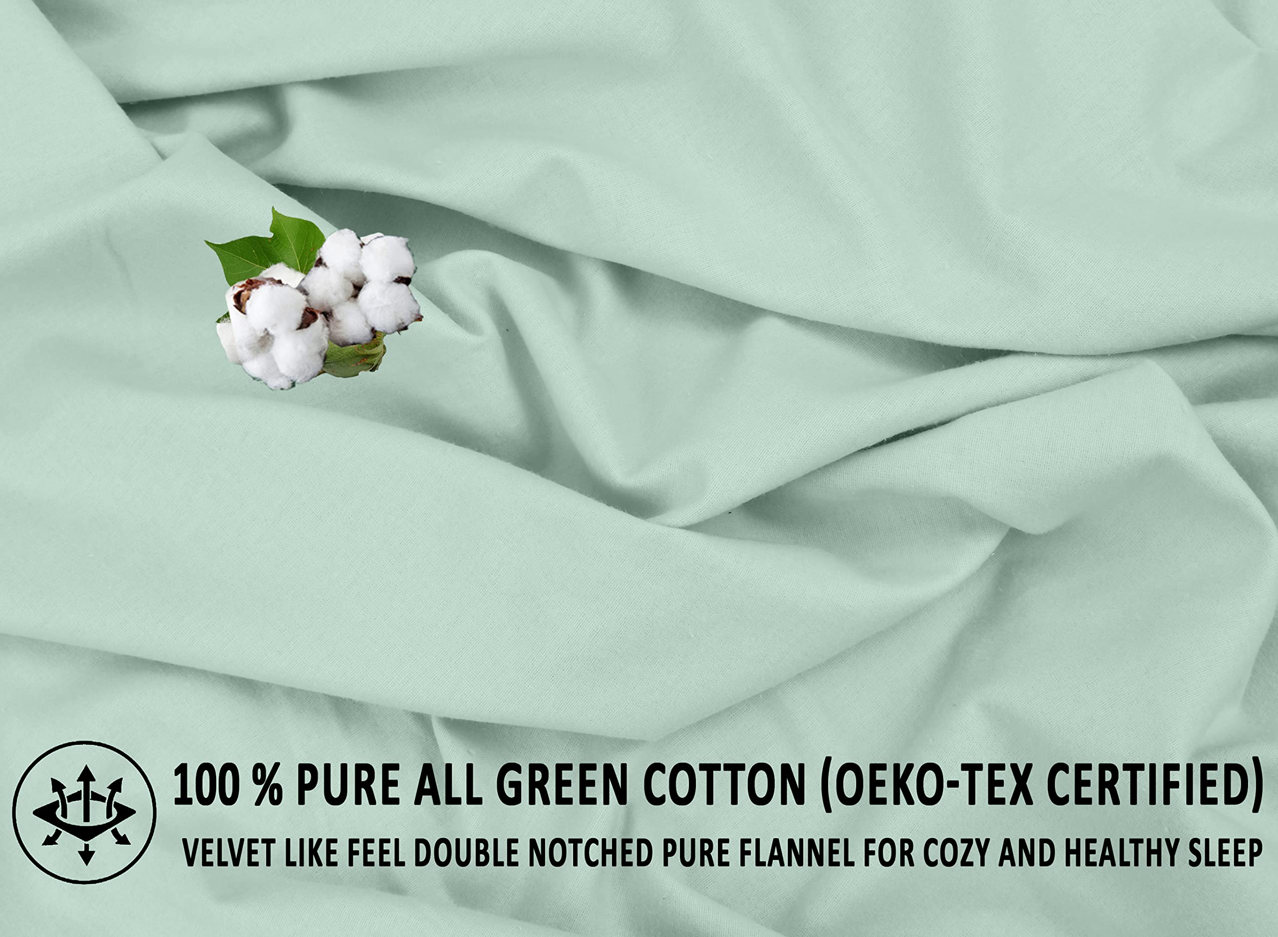 RUVANTI Flannel Sheets Queen Size - Velvety Soft & Comfortable - 100% Cotton Brushed Bed Sheet Set - Deep Pockets 16 Inches - Breathable, Warm & Cozy -4 Pcs- Green