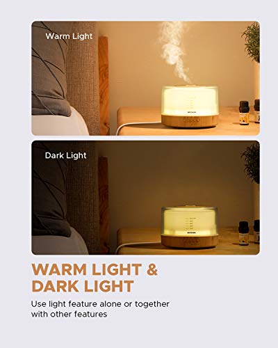 muson Essential Oil Diffuser Sound Machine Combo Diffuser for Aromatherapy Fragrant Oil Cool Mist Humidifier with Natural Sound Music & Warm Night Light, Auto Shutoff, White