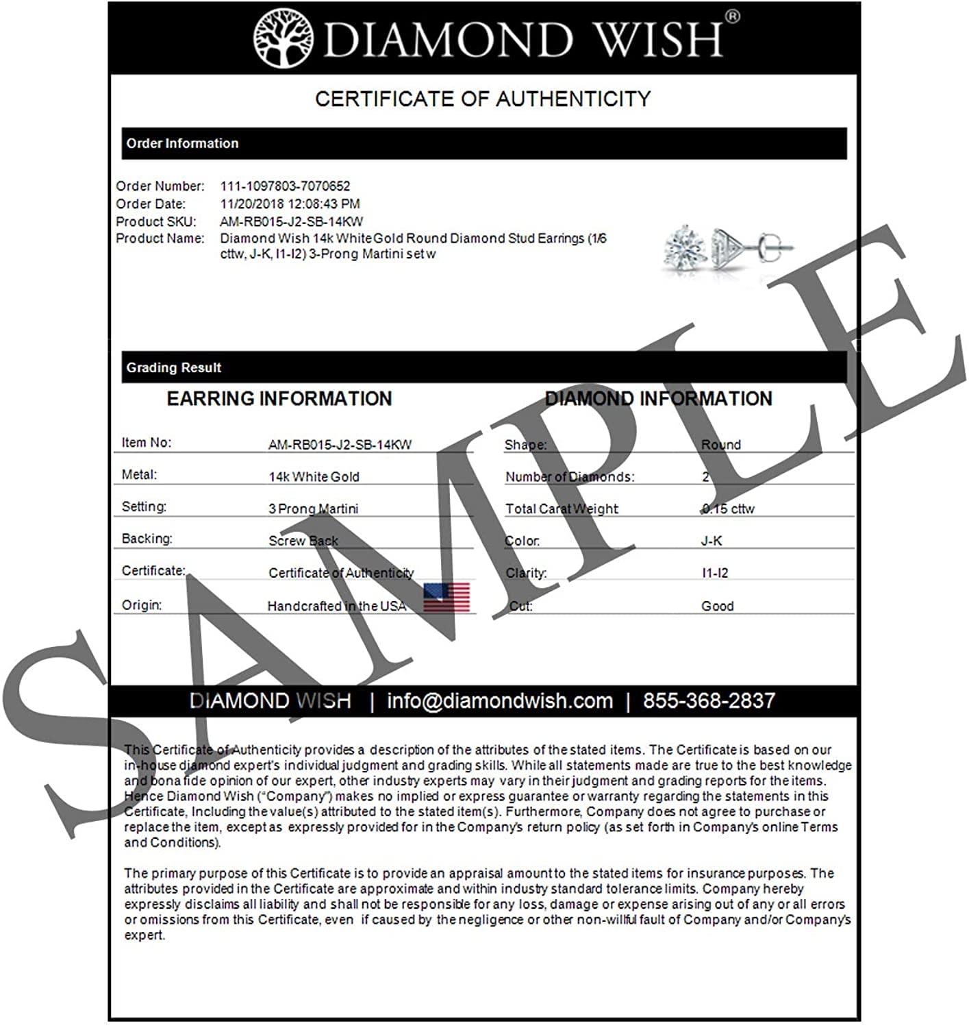 Diamond Wish - 1/4 carat Lab Grown Diamond Round Stud Earrings in 14k White Gold (E-F, SI1-SI2, cttw) 4-Prong Basket Screw Back
