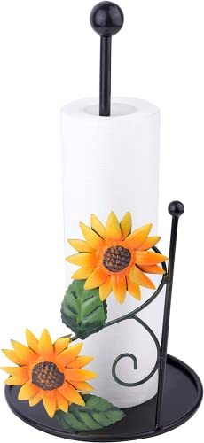 Sunflower Paper Towel Holder Countertop Sunflower Kitchen Decor Accessories Yellow Paper Towel Rack Stand Farmhouse Heavy Duty Base Black Stainless Steel