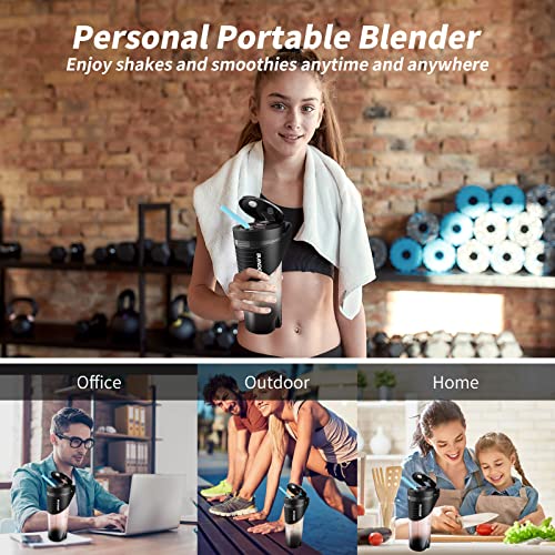 Xibonol Portable Blender, Blender for Shakes and Smoothies, 16 Oz Rechargeable Type-C Personal Blender, Mini Blender with Ultra Sharp Four Blades, Multifunctional and BPA Free Blender BottleāIdeal for Traveling, Gym, Office (Black)