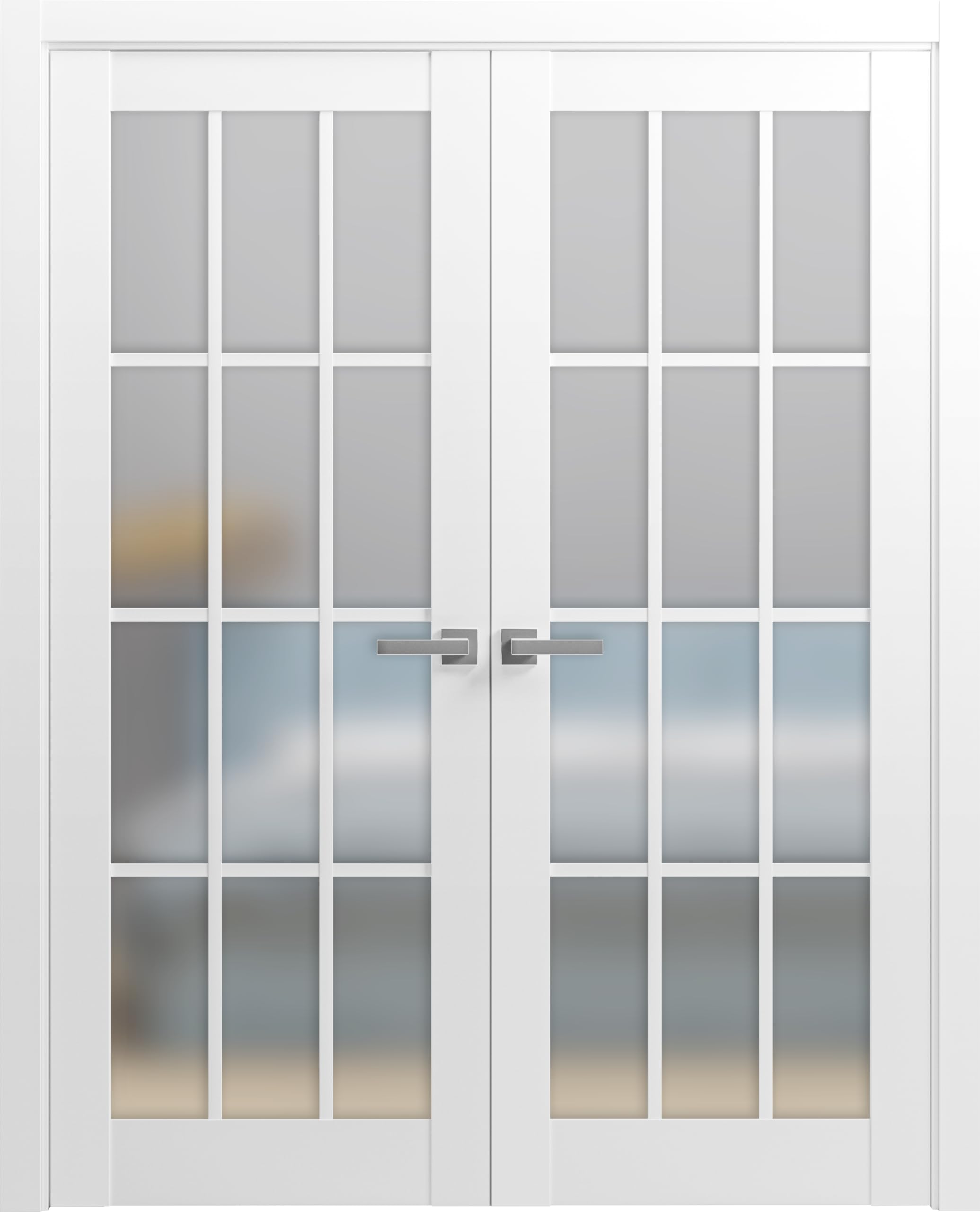 SARTODOORS Solid French Double Doors 72 x 80 inches Frosted Glass 12 Lites | Felicia 3312 Matte White | Single Regural Panel Frame Trims | Bathroom Bedroom Sturdy Doors