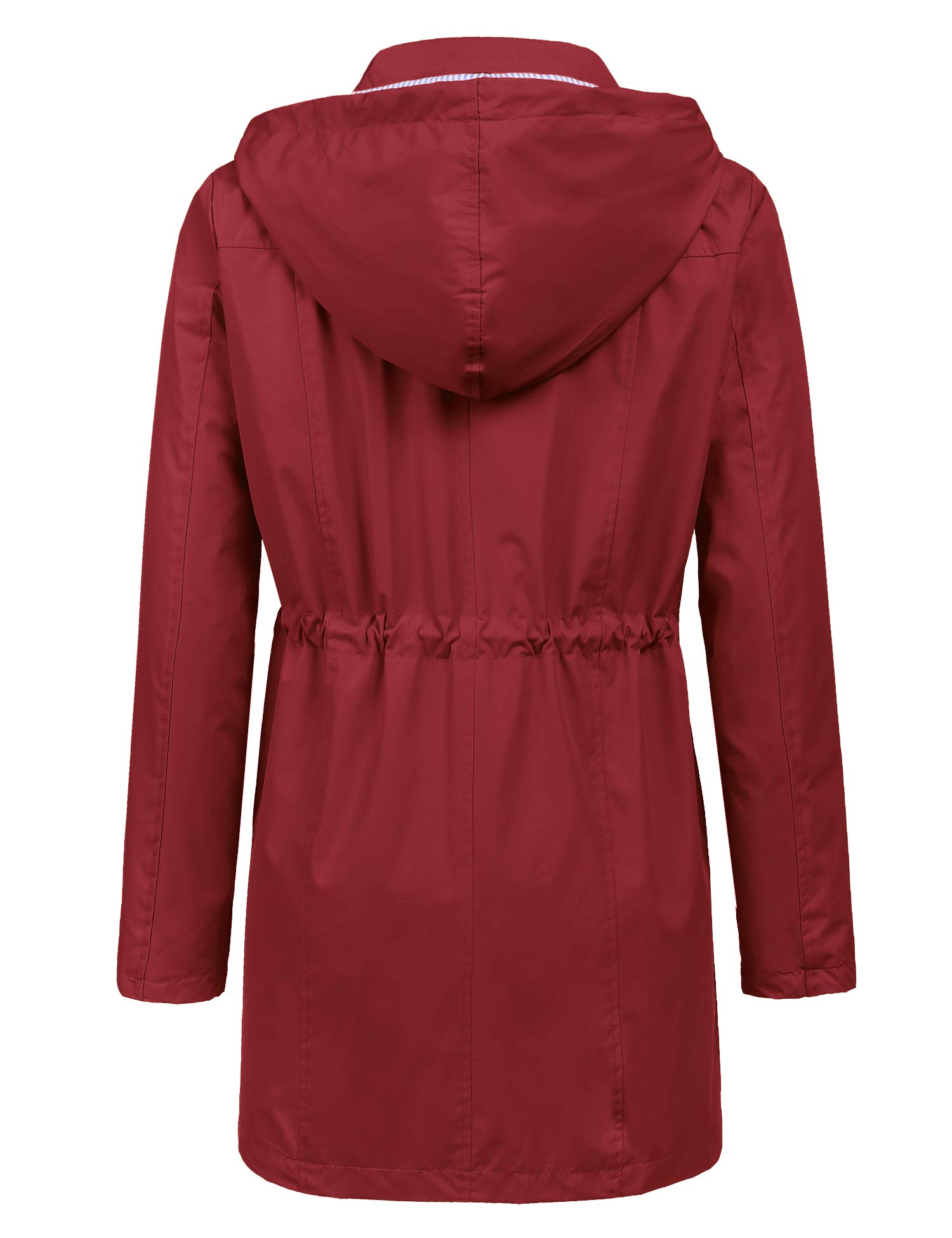 LOMON Raincoat Women Waterproof Long Hooded Trench Coats Lined Windbreaker Travel Jacket Wine Red XL