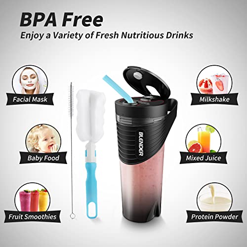 Xibonol Portable Blender, Blender for Shakes and Smoothies, 16 Oz Rechargeable Type-C Personal Blender, Mini Blender with Ultra Sharp Four Blades, Multifunctional and BPA Free Blender BottleāIdeal for Traveling, Gym, Office (Black)