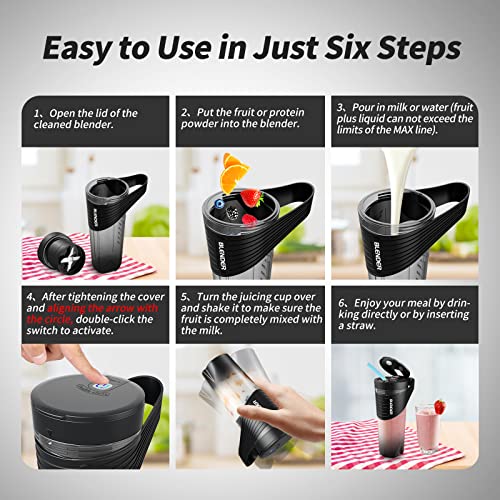 Xibonol Portable Blender, Blender for Shakes and Smoothies, 16 Oz Rechargeable Type-C Personal Blender, Mini Blender with Ultra Sharp Four Blades, Multifunctional and BPA Free Blender BottleāIdeal for Traveling, Gym, Office (Black)