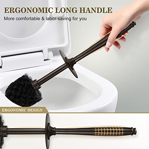 Toilet Bowl Brush Holder Set: Bathroom Deep Cleaning Toilet Scrubber Rim Cleaner with Caddy for Restroom Rv - Hidden Modern Elegant Toilet Clean Decorative Accessories - Bronze