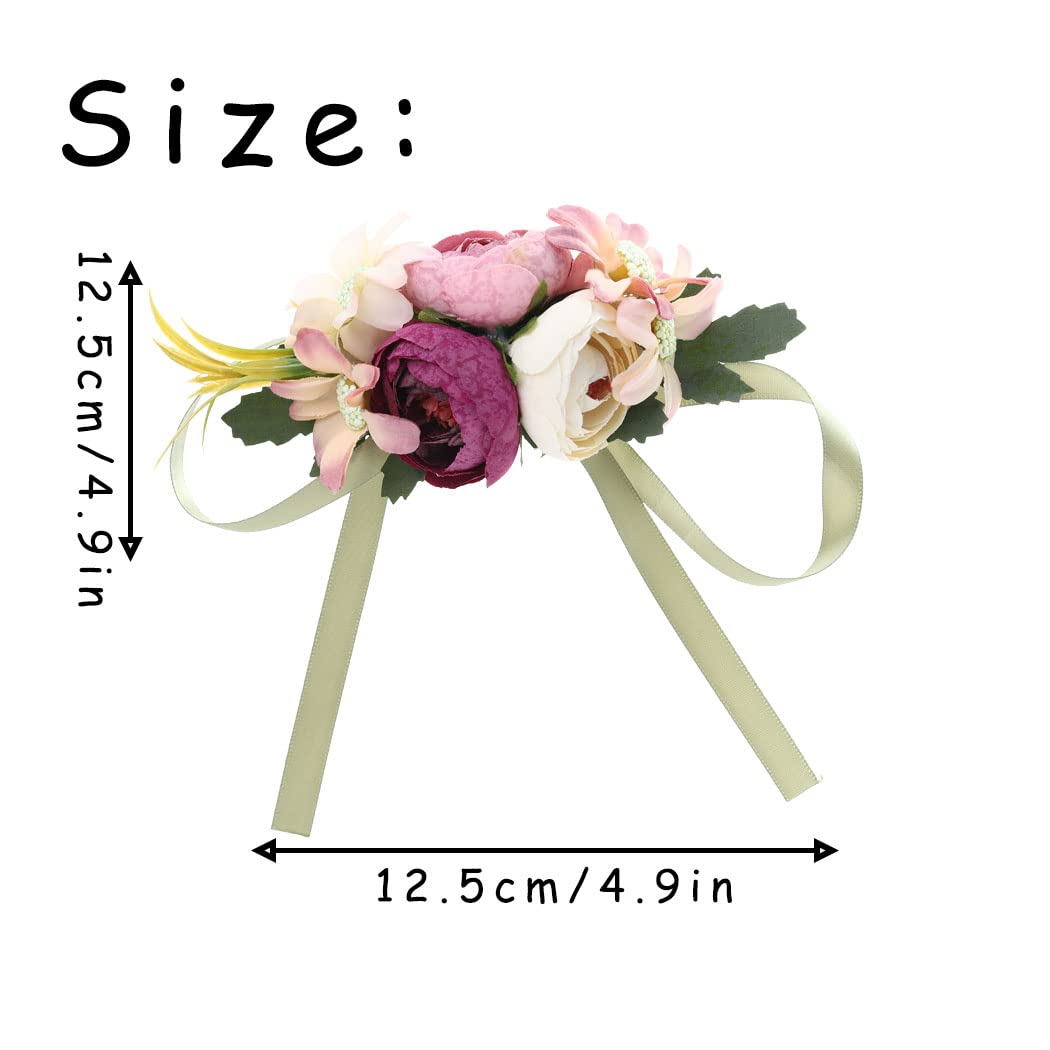 Campsis Wedding Wrist Corsage Bridal Wrist Flower Bride Hand Flower Decor for Bridesmaid Prom Party Homecoming 2 Pcs (Pink Camellia)