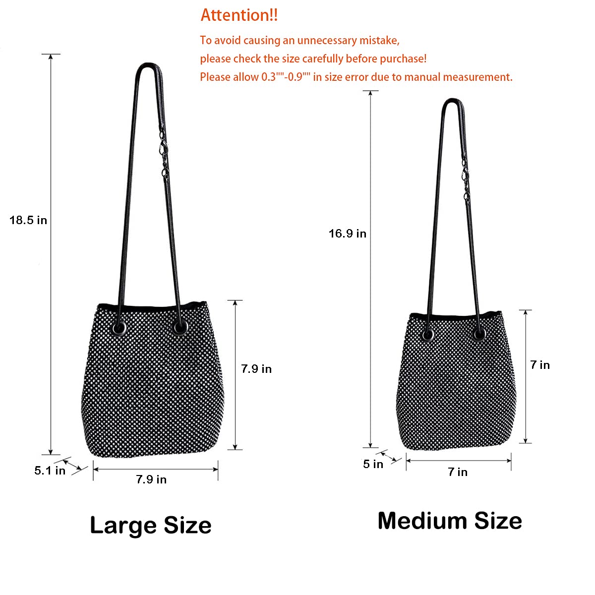 Women's Black Evening Bag- Medium Size Full Rhinestones Bucket Bling Crossbody Bag Shoulder Bag Handbag for Party Wedding Date Night