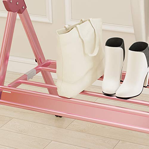 Drying Rack Floor Folding Indoor and Outdoor Home Balcony Aluminum Double Rod Cool Clothes Hanger Pole Clothes by The Shelf Artifact FANJIANI (Color : Rose Gold)