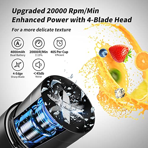 Xibonol Portable Blender, Blender for Shakes and Smoothies, 16 Oz Rechargeable Type-C Personal Blender, Mini Blender with Ultra Sharp Four Blades, Multifunctional and BPA Free Blender BottleāIdeal for Traveling, Gym, Office (Black)