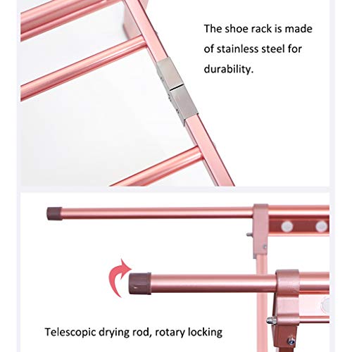 Drying Rack Floor Folding Indoor and Outdoor Home Balcony Aluminum Double Rod Cool Clothes Hanger Pole Clothes by The Shelf Artifact FANJIANI (Color : Rose Gold)