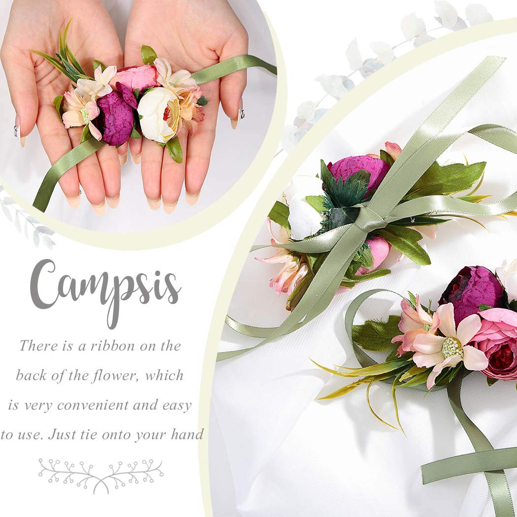 Campsis Wedding Wrist Corsage Bridal Wrist Flower Bride Hand Flower Decor for Bridesmaid Prom Party Homecoming 2 Pcs (Pink Camellia)