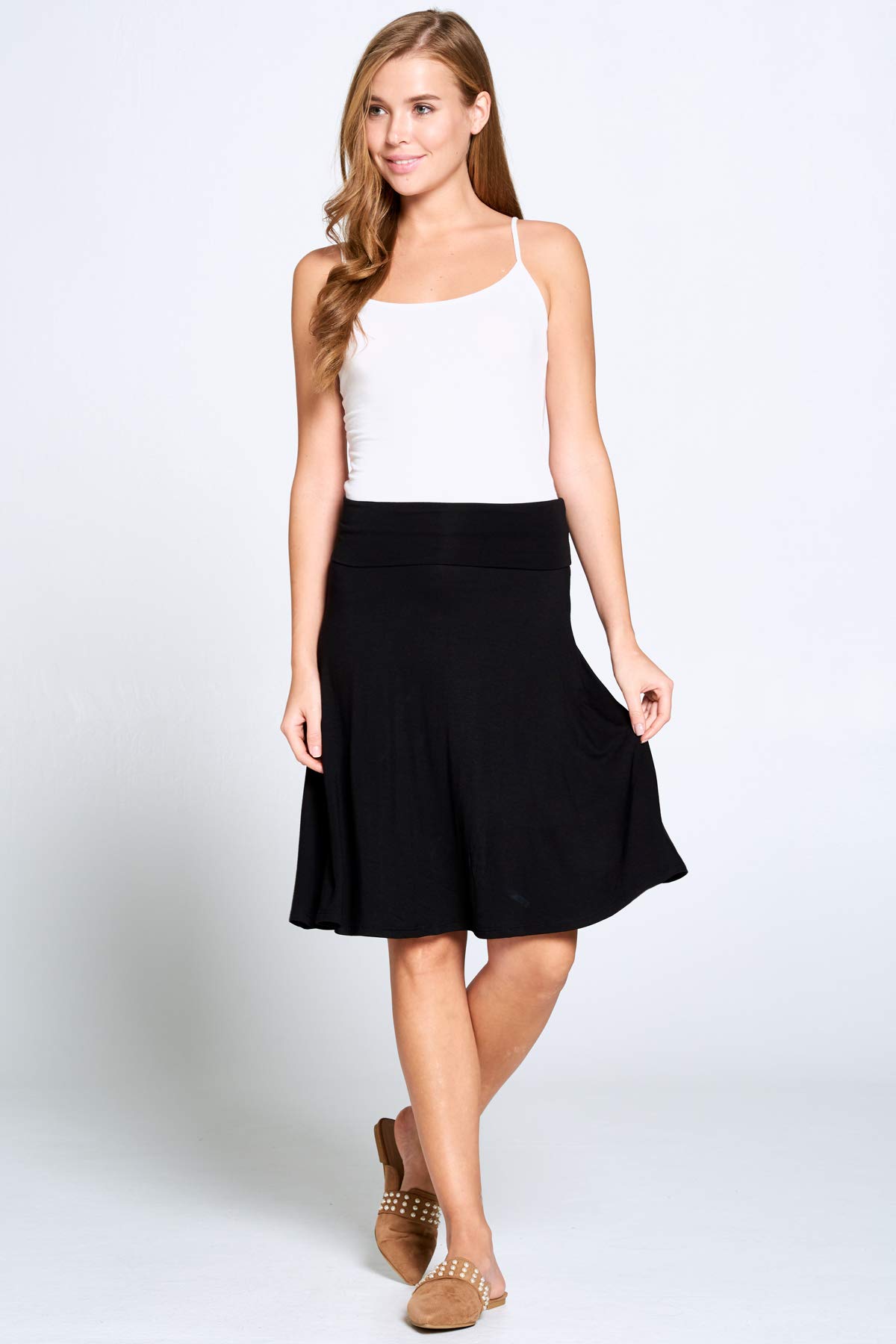 Popana Womens Casual Knee Length A-Line Stretch Midi Skirt Plus Size Made in USA Size XL Black