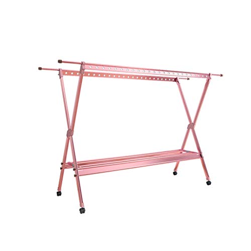 Drying Rack Floor Folding Indoor and Outdoor Home Balcony Aluminum Double Rod Cool Clothes Hanger Pole Clothes by The Shelf Artifact FANJIANI (Color : Rose Gold)