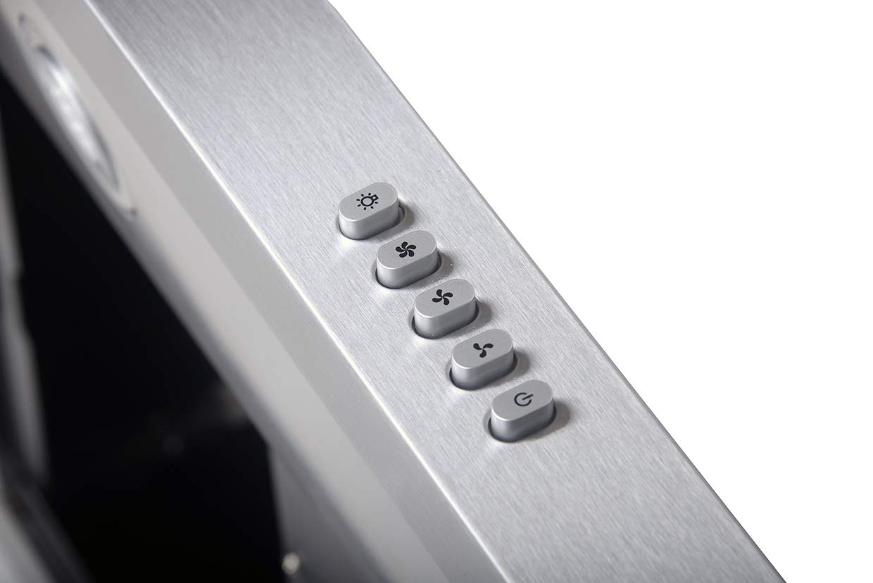Hauslane | Chef Series PS16 30" Under Cabinet Range Hood, Stainless Steel | Contemporary Modern Design, Mechanic Button Control, Aluminum Filters, LED Lamps, 4-Way Venting Options