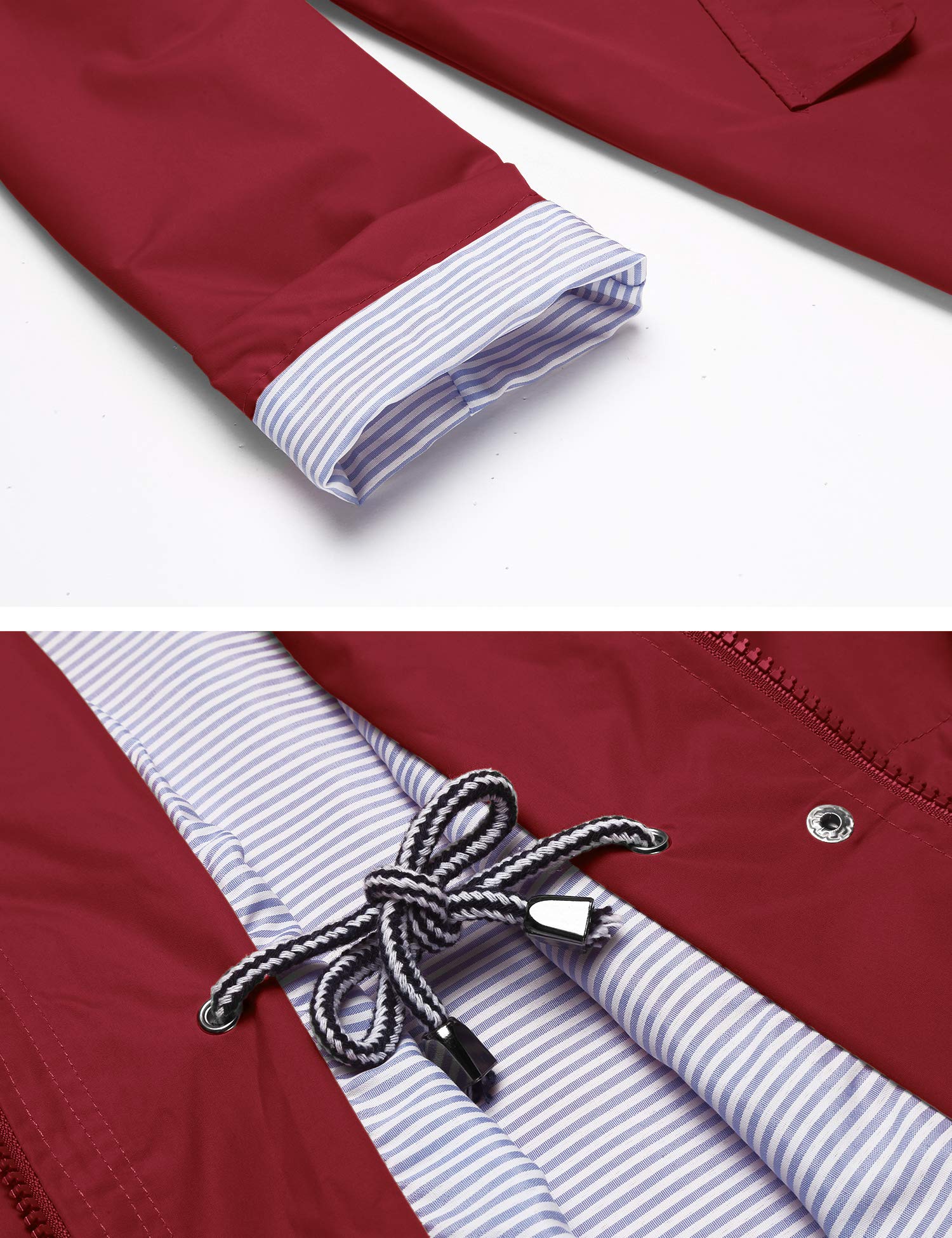 LOMON Raincoat Women Waterproof Long Hooded Trench Coats Lined Windbreaker Travel Jacket Wine Red XL