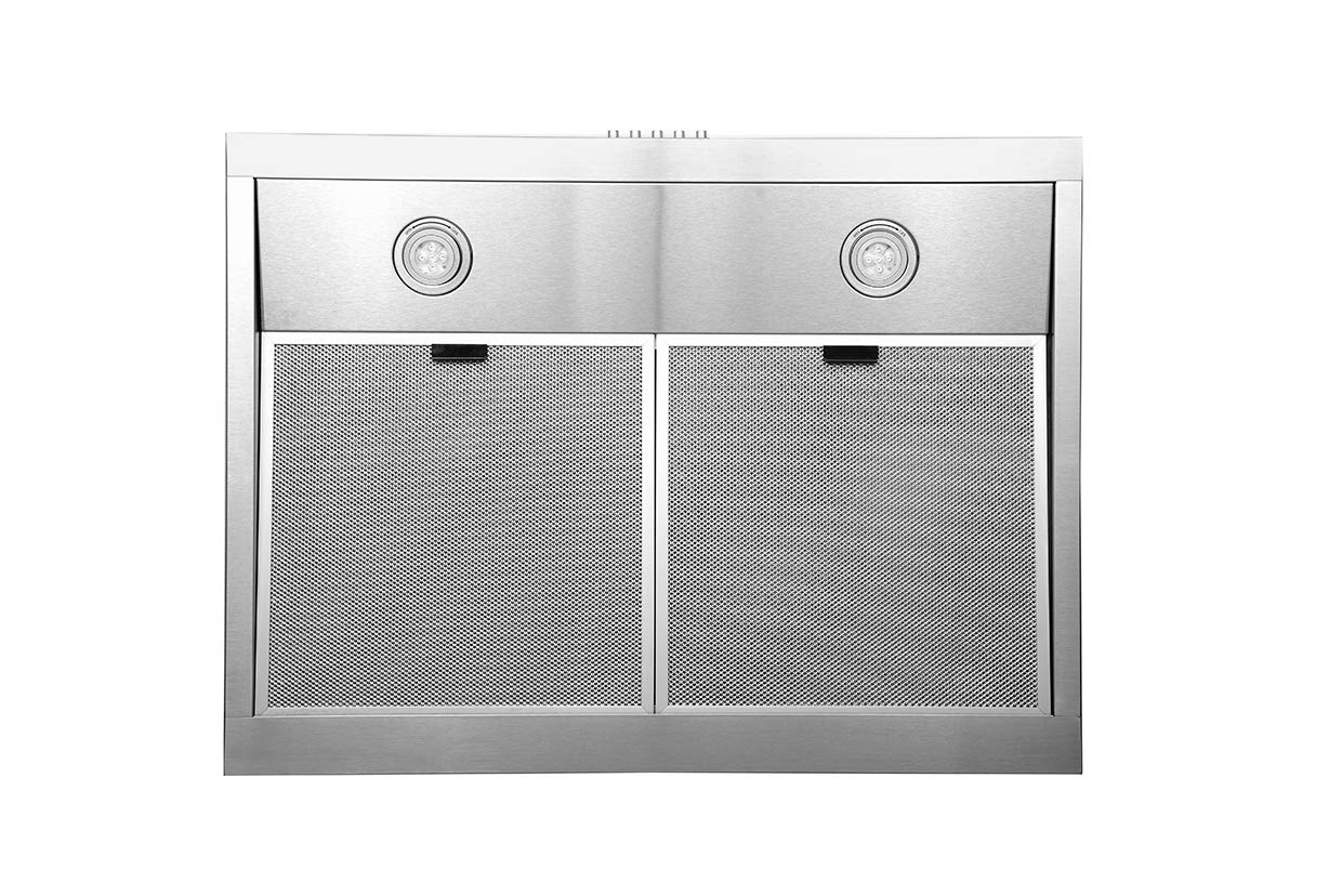 Hauslane | Chef Series PS16 30" Under Cabinet Range Hood, Stainless Steel | Contemporary Modern Design, Mechanic Button Control, Aluminum Filters, LED Lamps, 4-Way Venting Options