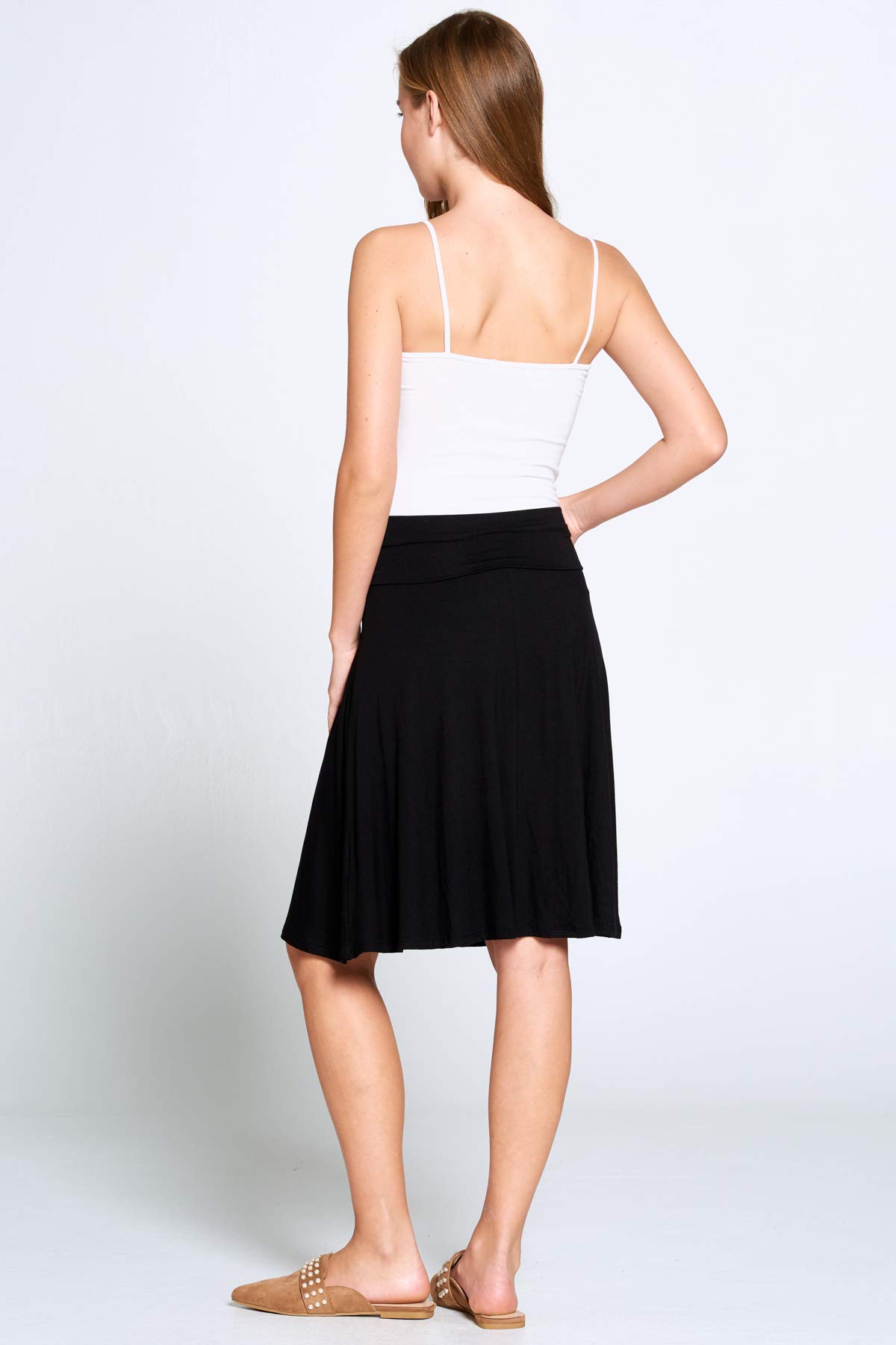 Popana Womens Casual Knee Length A-Line Stretch Midi Skirt Plus Size Made in USA Size XL Black