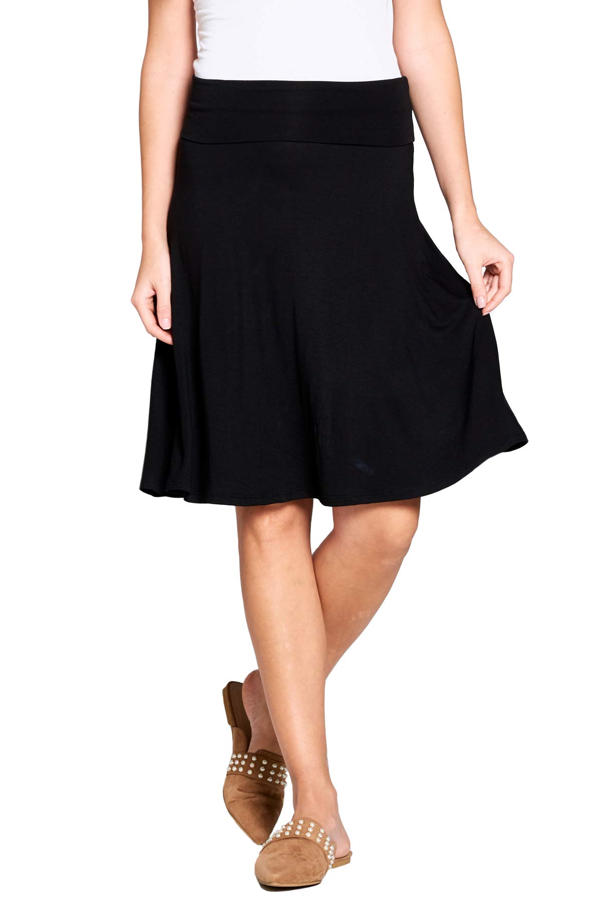Popana Womens Casual Knee Length A-Line Stretch Midi Skirt Plus Size Made in USA Size XL Black