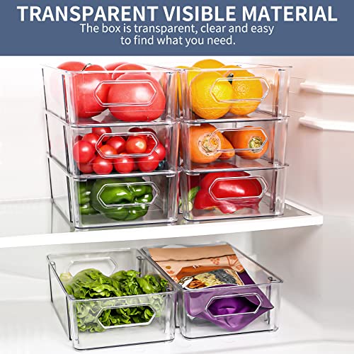 YKSLEMON Refrigerator Organizer Bins, Stackable Plastic Food Storage Bins Kitchen Organizer Set of 8, For Freezers, Countertops and Cabinets