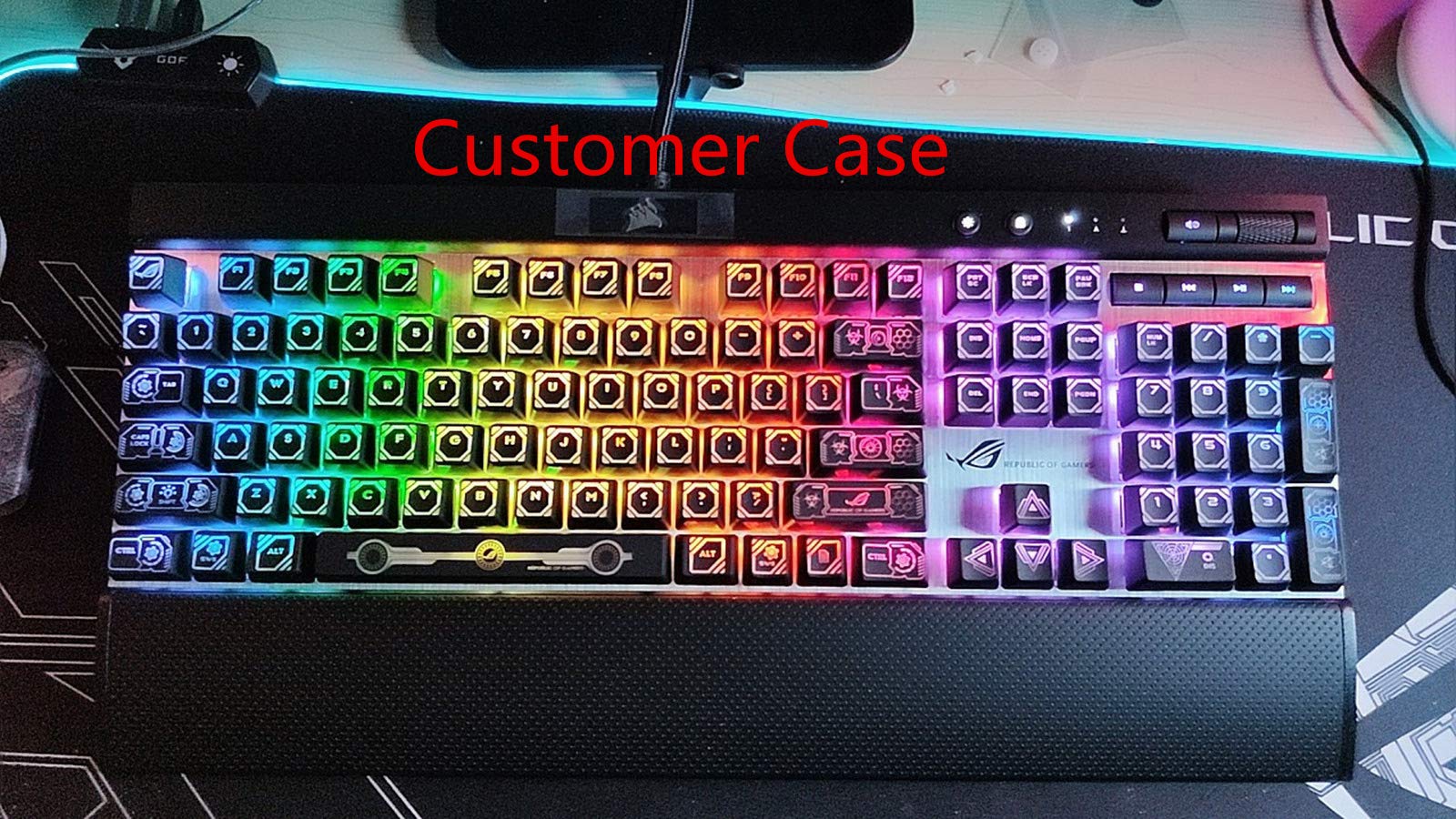 104 Keycaps RO G Style Backlit Keycap Switch for Corsair K65 K68 K70 RGB LUX K95 Platinum RGB Strafe Mechanical Keyboards Gaming