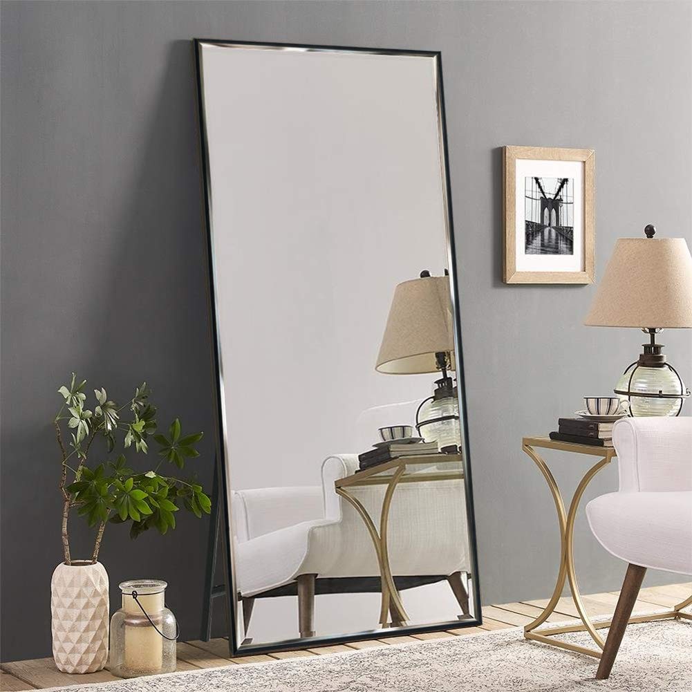 ZBEIVAN Full Length Mirror 65"x23.6" Standing or Wall Hanging, Vertical Black Frame HD Rectangle Full Body Tall Big Floor Stand up or Wall Mounted Mirror