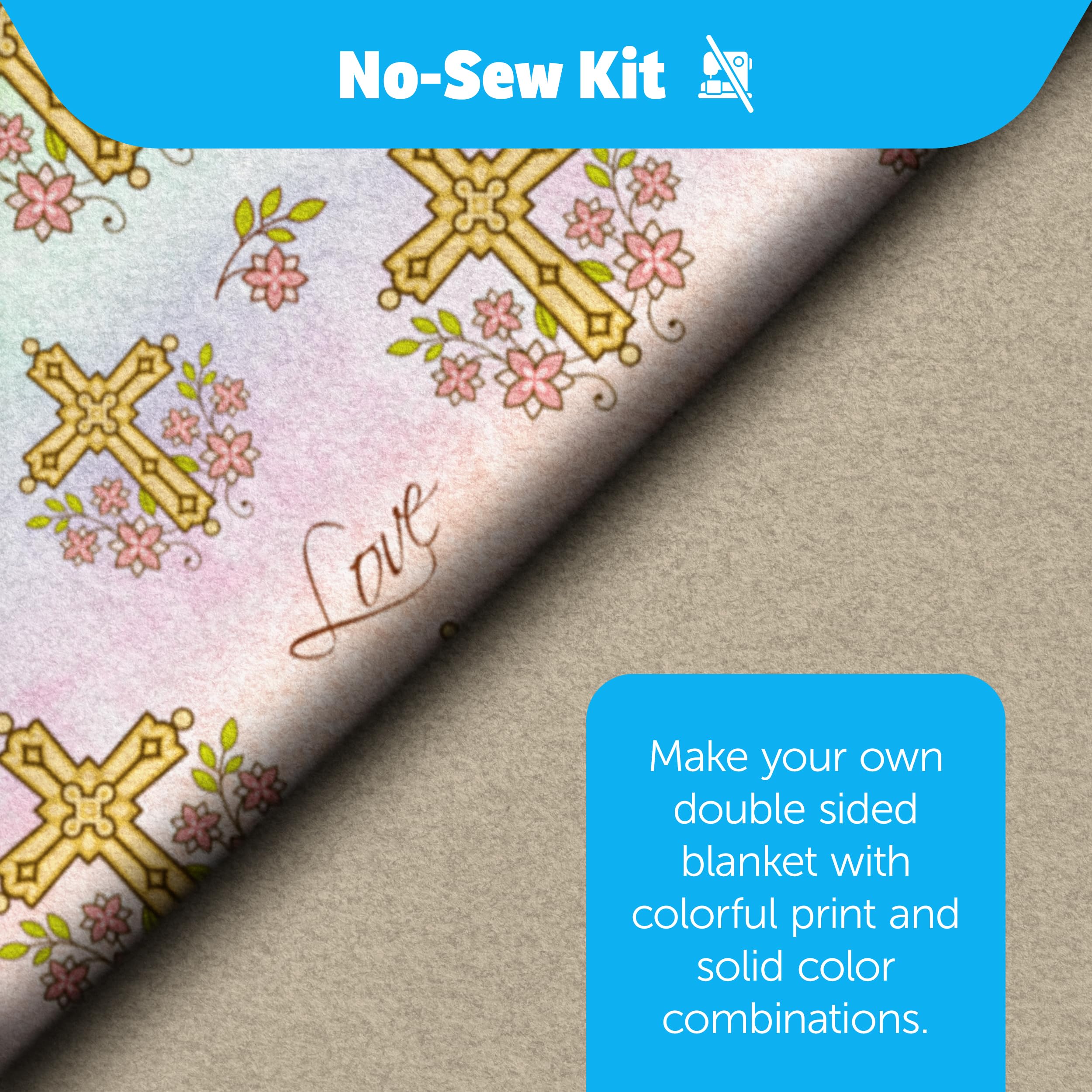 YourFleece No-Sew Throw Fleece Fabric DIY Blanket Making Kit, Make Your Own, Anti-Pill, Christian Crosses, 50x60 Inches