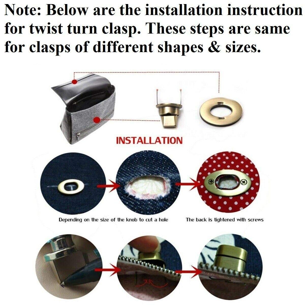 Trimming Shop Oval Shape Twist and Turn Lock Bronze Clasp Buckle Lock Closures for Handbags, DIY Projects, Art & Crafts, Clutches, Bags, Purse, 22mm x 28mm 10pcs
